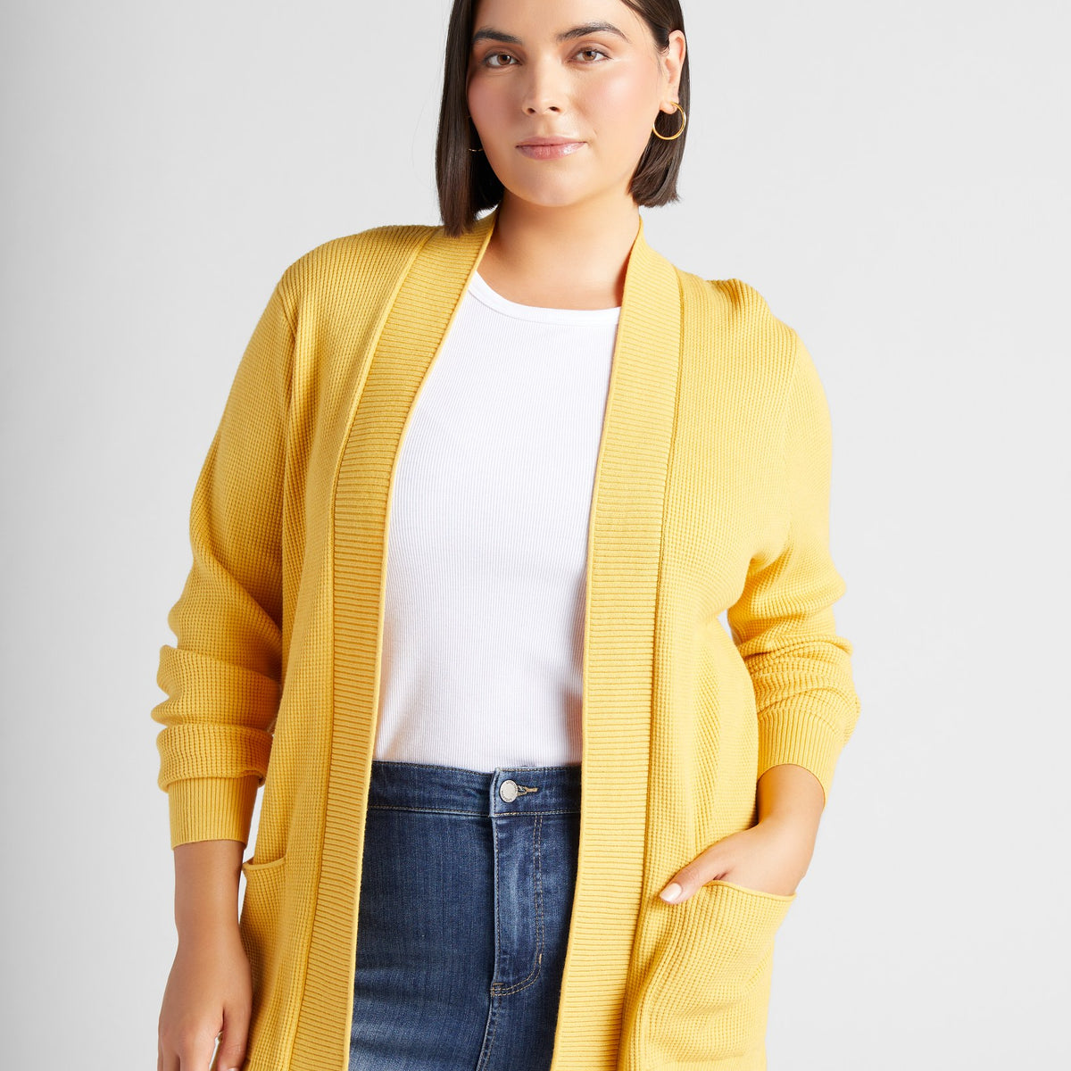 Plus Size Open Front Waffle Knit Cardigan with Pockets – Wantable