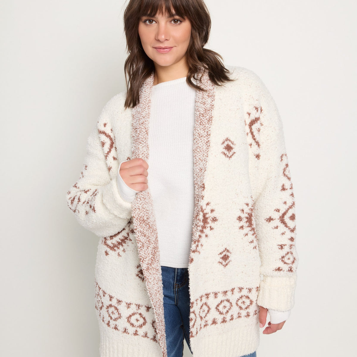 Plus Size Aztec Jacquard Cardigan - Ultra Cozy Open Front – Wantable