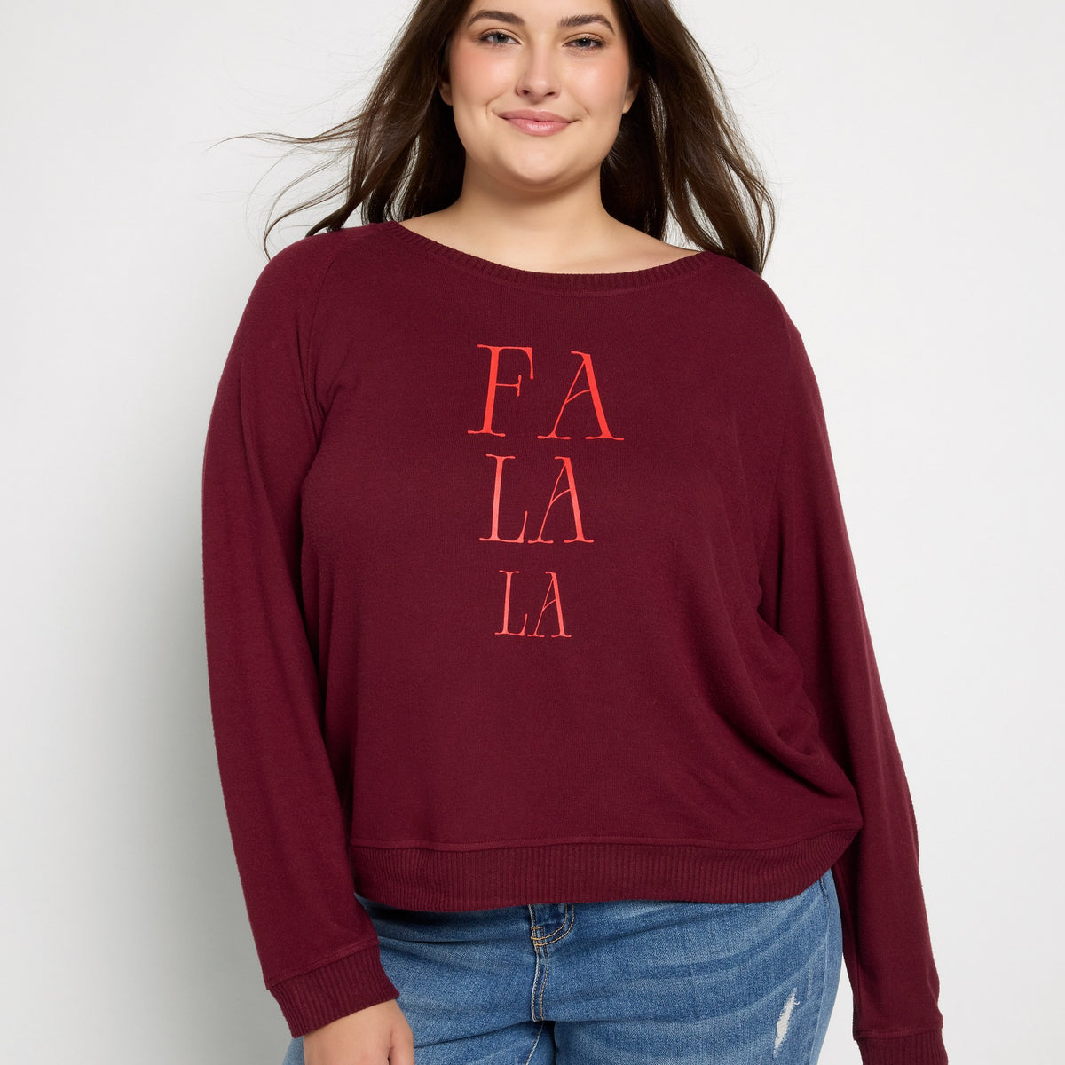 Plus Size Hacci Fa La La Crew - Cozy Relaxed Holiday Sweater – Wantable